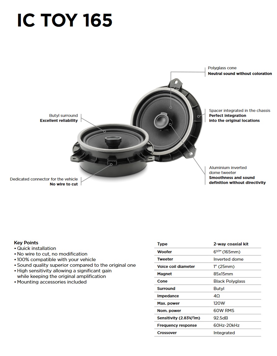 Focal ICTOY165 Inside 2-Wege 16,5cm Koax Lautsprecher für Toyota und ...